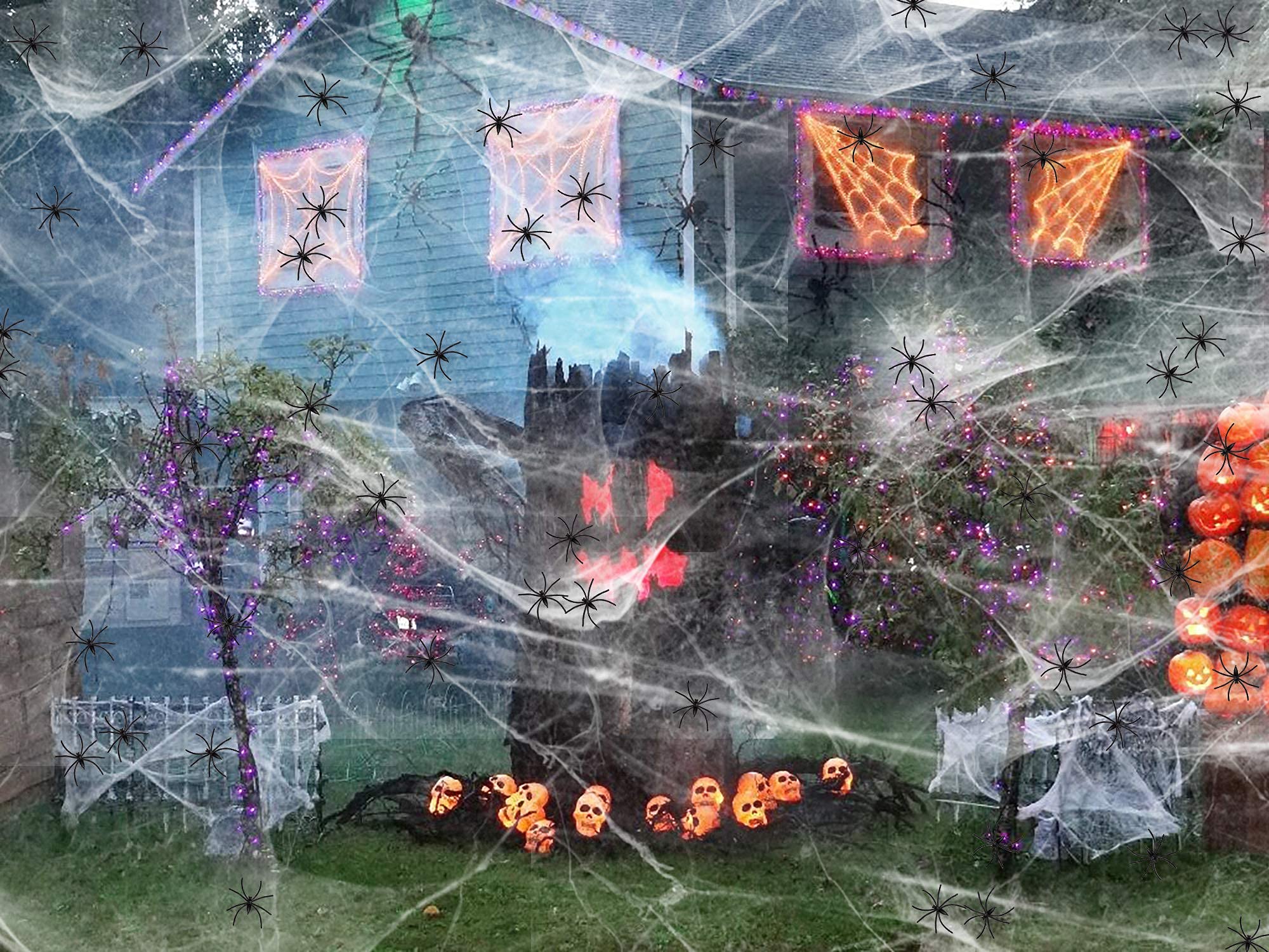 Moon Boat 1100 sqft Fake Spider Web Cobweb Halloween Party Decorations Props with 160 Spiders