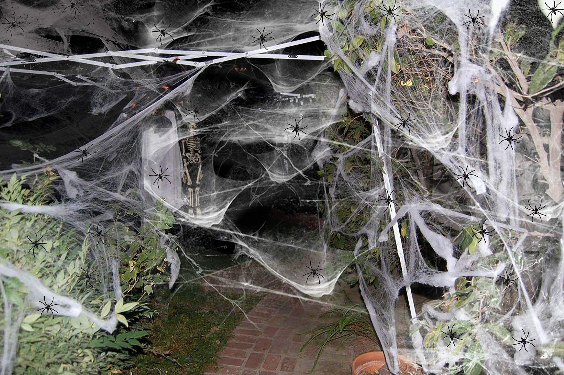 Moon Boat 1100 sqft Fake Spider Web Cobweb Halloween Party Decorations Props with 160 Spiders