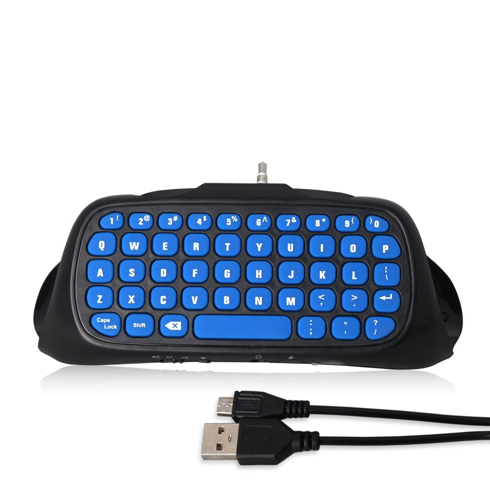 Wireless Gaming Keyboard for PS4, 2.4G Wireless Chatpad, Rechargeable Online Gaming Live Chat Message KeyPad with Built in Speaker & 3.5mm Audio Aux-in for Playstation 4/PS4 Slim/PS4 Pro Controller