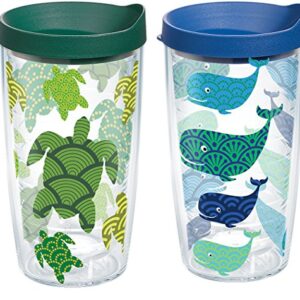 Tervis Turtle and Whale Pattern Made in USA Double Walled Insulated Tumbler Cup Keeps Drinks Cold & Hot, 16oz - 2pk, Clear