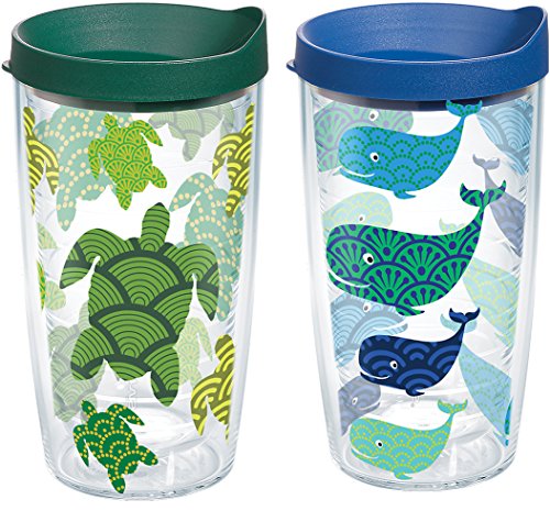 Tervis Turtle and Whale Pattern Made in USA Double Walled Insulated Tumbler Cup Keeps Drinks Cold & Hot, 16oz - 2pk, Clear