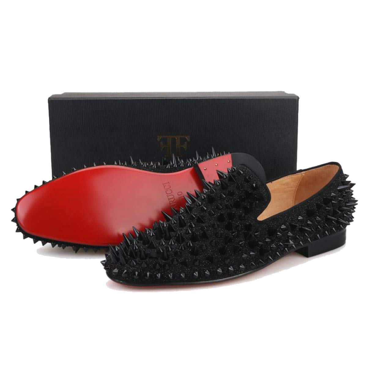 FERUCCI Men Black Spikes Slippers Loafers Flat with Crystal GZ Rhinestone (11)