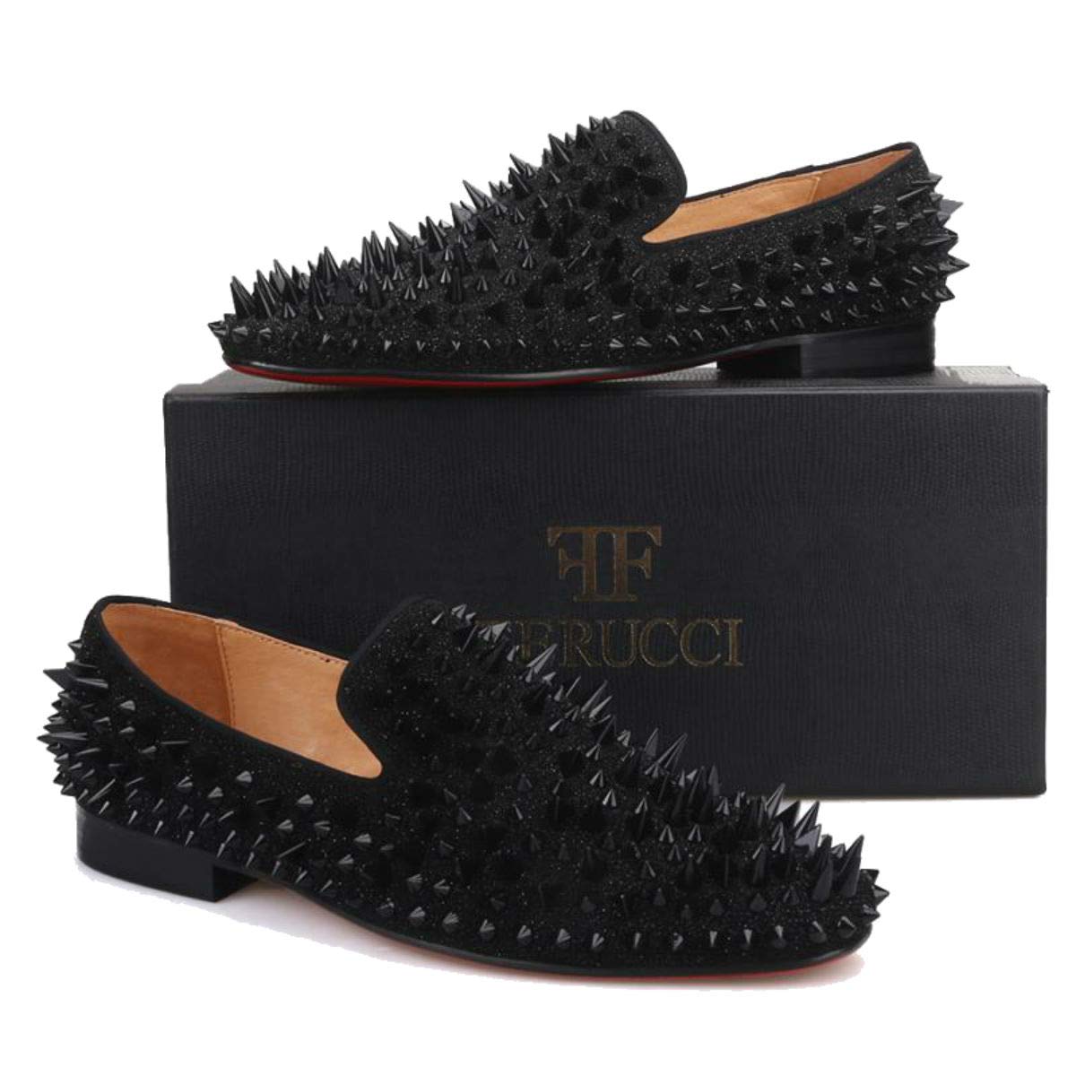 FERUCCI Men Black Spikes Slippers Loafers Flat with Crystal GZ Rhinestone (11)