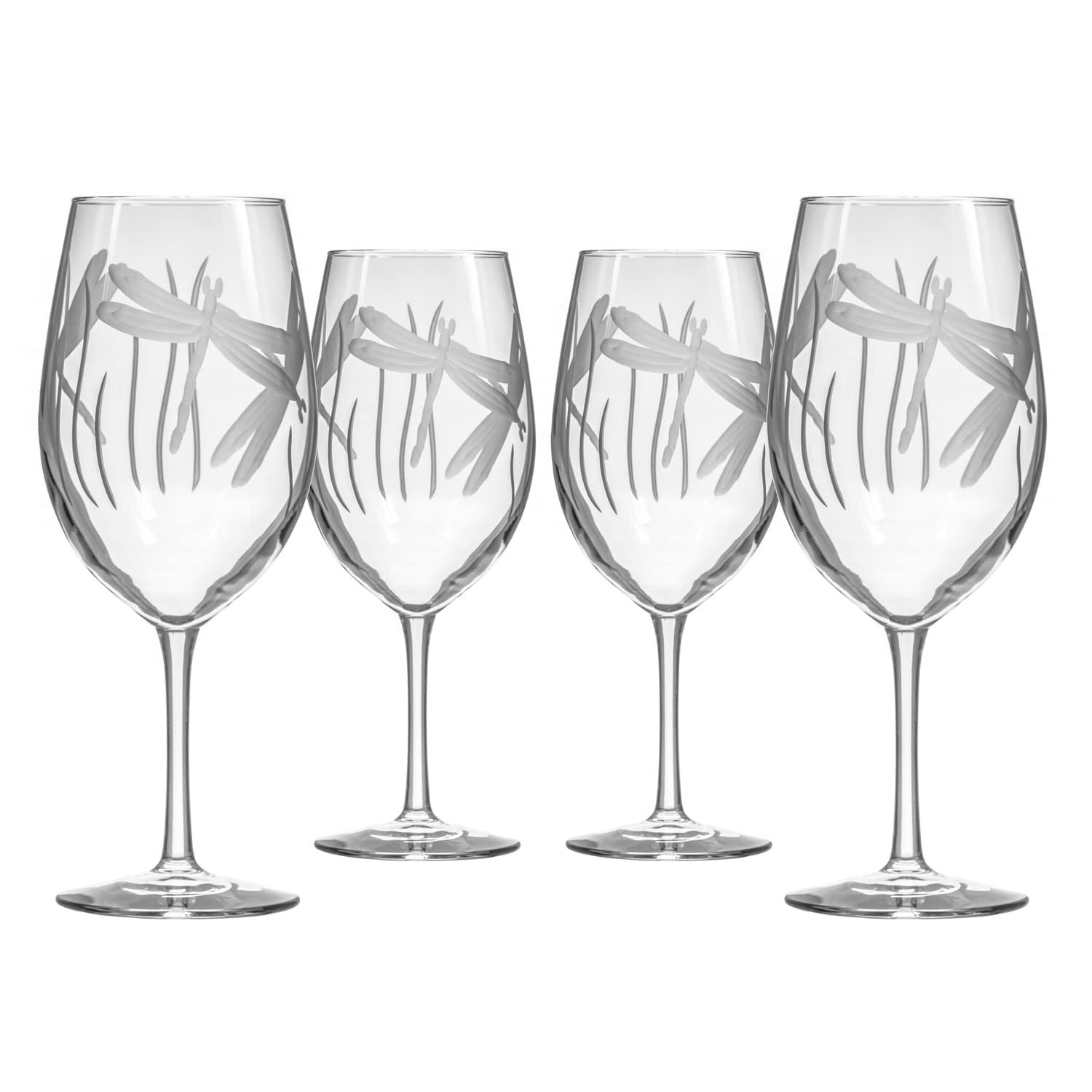 Rolf Glass Dragonfly All Purpose Wine Glass 18 ounce - Stemmed Wine Glasses Set of 4 – Lead-Free Glass- Etched Large Wine Glasses - Made in the USA - A Classic