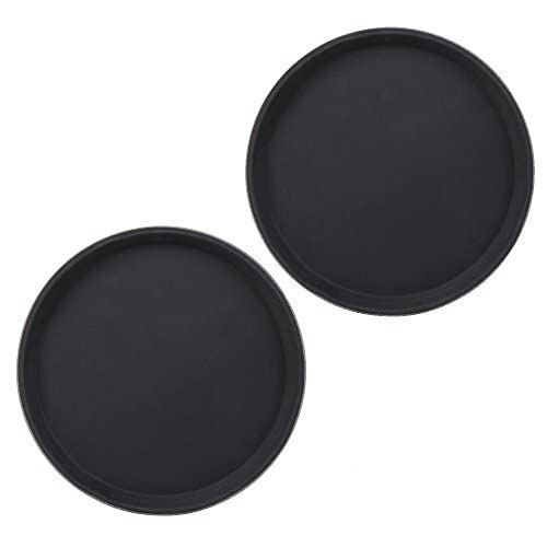 TrueCraftware Set of 2 Round 16" Non-Slip Serving Trays Black- Serving Tray Serving Coffee Appetizer Breakfast Perfect for Kitchen Café Hotel and Restaurants