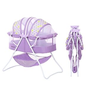 dream on me karley bassinet in periwinkle, lightweight portable baby bassinet, quick fold and easy to carry , adjustable double canopy, indoor and outdoor bassinet with large storage basket.