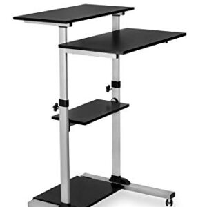 Mount-It! Mobile Standing Desk/Height Adjustable Stand Up Computer Work Station | Rolling Presentation Cart with 27.5 Inch Wide Platform, Locking Wheels