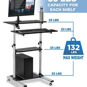 Mount-It! Mobile Standing Desk/Height Adjustable Stand Up Computer Work Station | Rolling Presentation Cart with 27.5 Inch Wide Platform, Locking Wheels