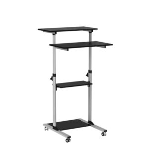 Mount-It! Mobile Standing Desk/Height Adjustable Stand Up Computer Work Station | Rolling Presentation Cart with 27.5 Inch Wide Platform, Locking Wheels