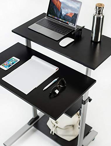 Mount-It! Mobile Standing Desk/Height Adjustable Stand Up Computer Work Station | Rolling Presentation Cart with 27.5 Inch Wide Platform, Locking Wheels