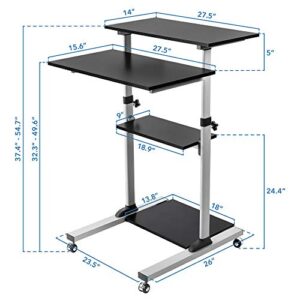 Mount-It! Mobile Standing Desk/Height Adjustable Stand Up Computer Work Station | Rolling Presentation Cart with 27.5 Inch Wide Platform, Locking Wheels