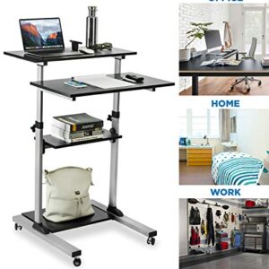 Mount-It! Mobile Standing Desk/Height Adjustable Stand Up Computer Work Station | Rolling Presentation Cart with 27.5 Inch Wide Platform, Locking Wheels