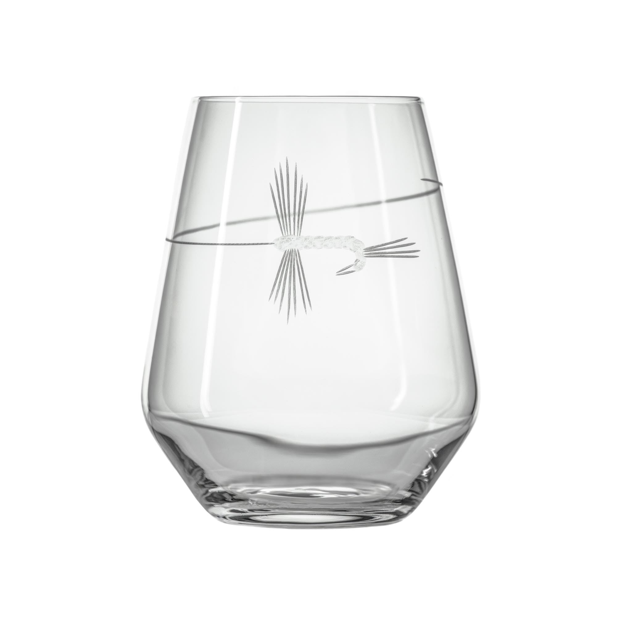 Rolf Glass | Fly Fishing Stemless Wine Tumbler 18 ounce | Stemless Wine Glasses | Set of 4 | Lead-Free Glass | Engraved Tumbler Glasses | Made in the US