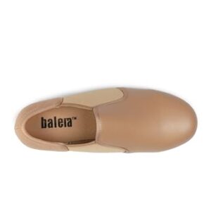 Balera Girls Tap Shoes Slip On Shoe with Leather and Stretch Inset Rubber Sole with Taps Caramel