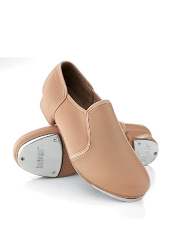 Balera Girls Tap Shoes Slip On Shoe with Leather and Stretch Inset Rubber Sole with Taps Caramel