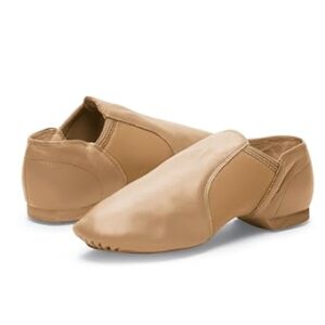 Balera Jazz Shoe Leather Slip On for Dance with Synthetic Rubber Split Sole Caramel