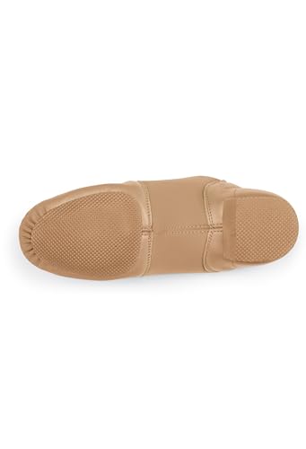 Balera Jazz Shoe Leather Slip On for Dance with Synthetic Rubber Split Sole Caramel