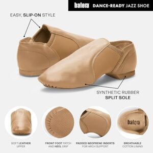 Balera Jazz Shoe Leather Slip On for Dance with Synthetic Rubber Split Sole Caramel