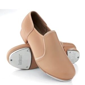 Balera Womens Tap Shoes Slip On Shoe with Leather and Stretch Inset Rubber Sole with Taps Caramel