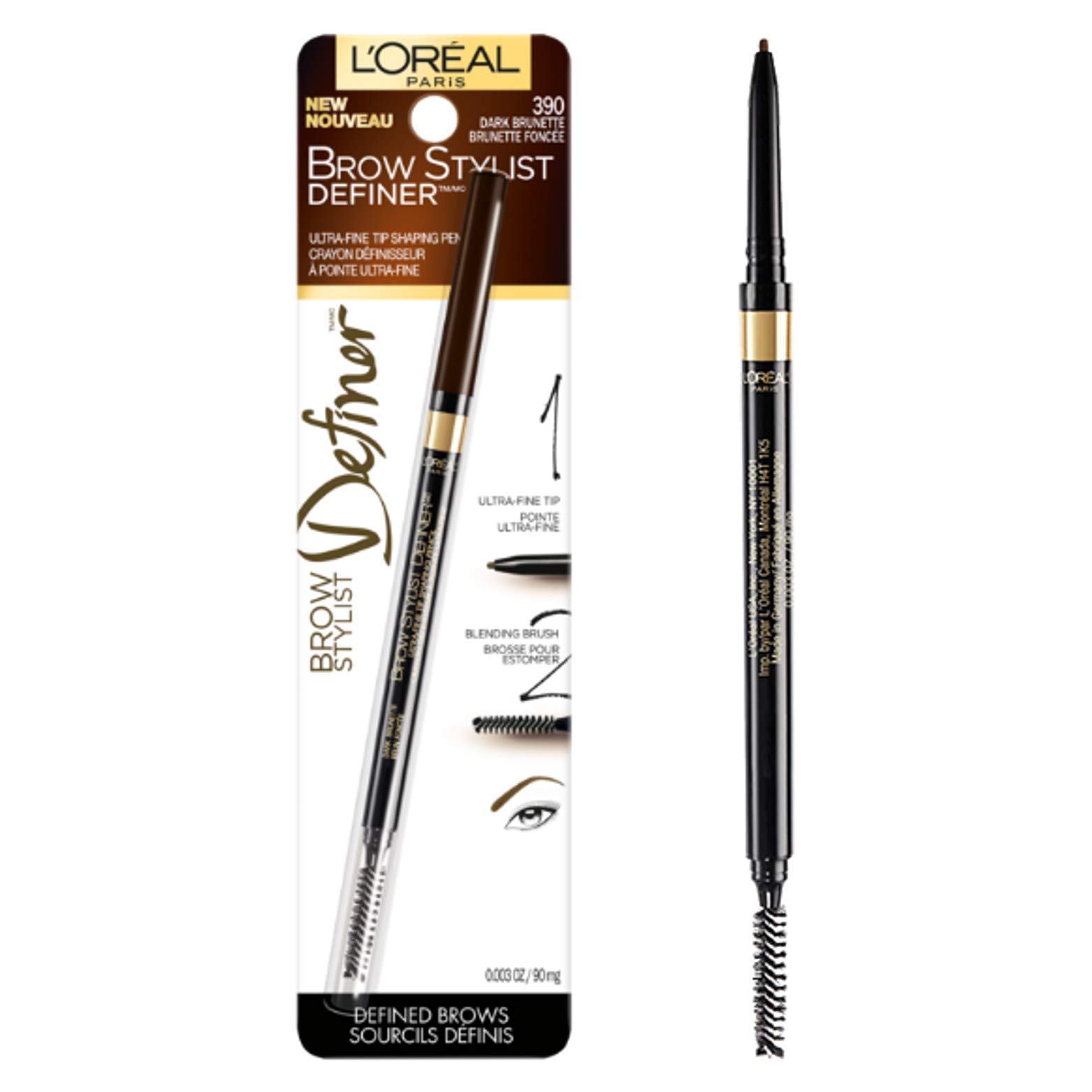 L'Oreal Paris Makeup Brow Stylist Definer Waterproof Eyebrow Pencil, Ultra-Fine Mechanical & Retractable Brow Pencil, Draws Tiny Brow Hairs & Fills in Sparse Areas & Gaps, Dark Brunette, 0.003 oz.