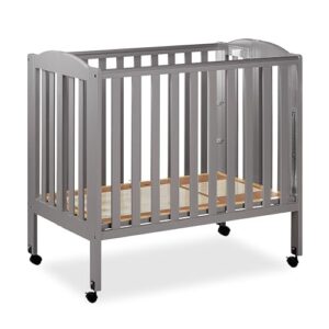 dream on me 3 in 1 portable folding stationary side crib in steel grey, greenguard gold certified, safety wheels with locking casters, convertible, 3 mattress heights