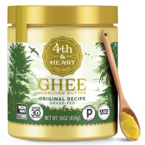 4th & heart original grass-fed ghee, 16 ounce, keto, pasture raised, non-gmo, lactose and casein free, certified paleo