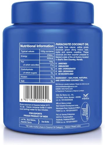 Parachute 100% Pure and Natural Unrefined Coconut Oil | No Chemicals & Added Preservatives | 15 Fl Oz Jar