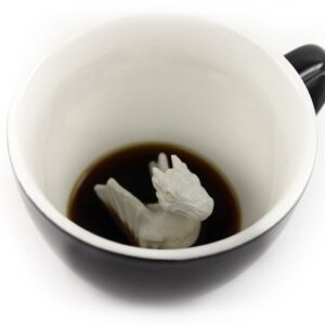 creature cups Dragon Ceramic Cup (11 Ounce, Black) - Hidden Animal Inside - Holiday and Birthday Gift for Coffee & Tea Lovers