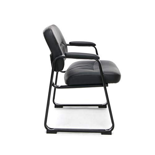 OFM ESS-9015 Bonded Leather Executive Side Chair with Sled Base, Black, Black