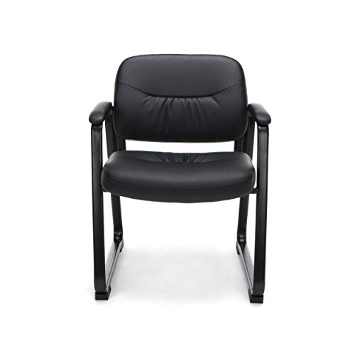 OFM ESS-9015 Bonded Leather Executive Side Chair with Sled Base, Black, Black