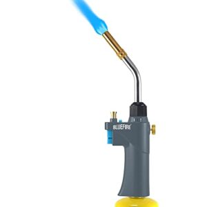 BLUEFIRE BTS-8090 Auto ON/OFF Trigger Start Heavy Duty Gas Welding Torch Head Adjustable Swirl Flame Hand Hold Portable Fuel by MAPP/MAP Pro/Propane 1lb Bottle Tank (Torch Kit with MAPP Cylinder)