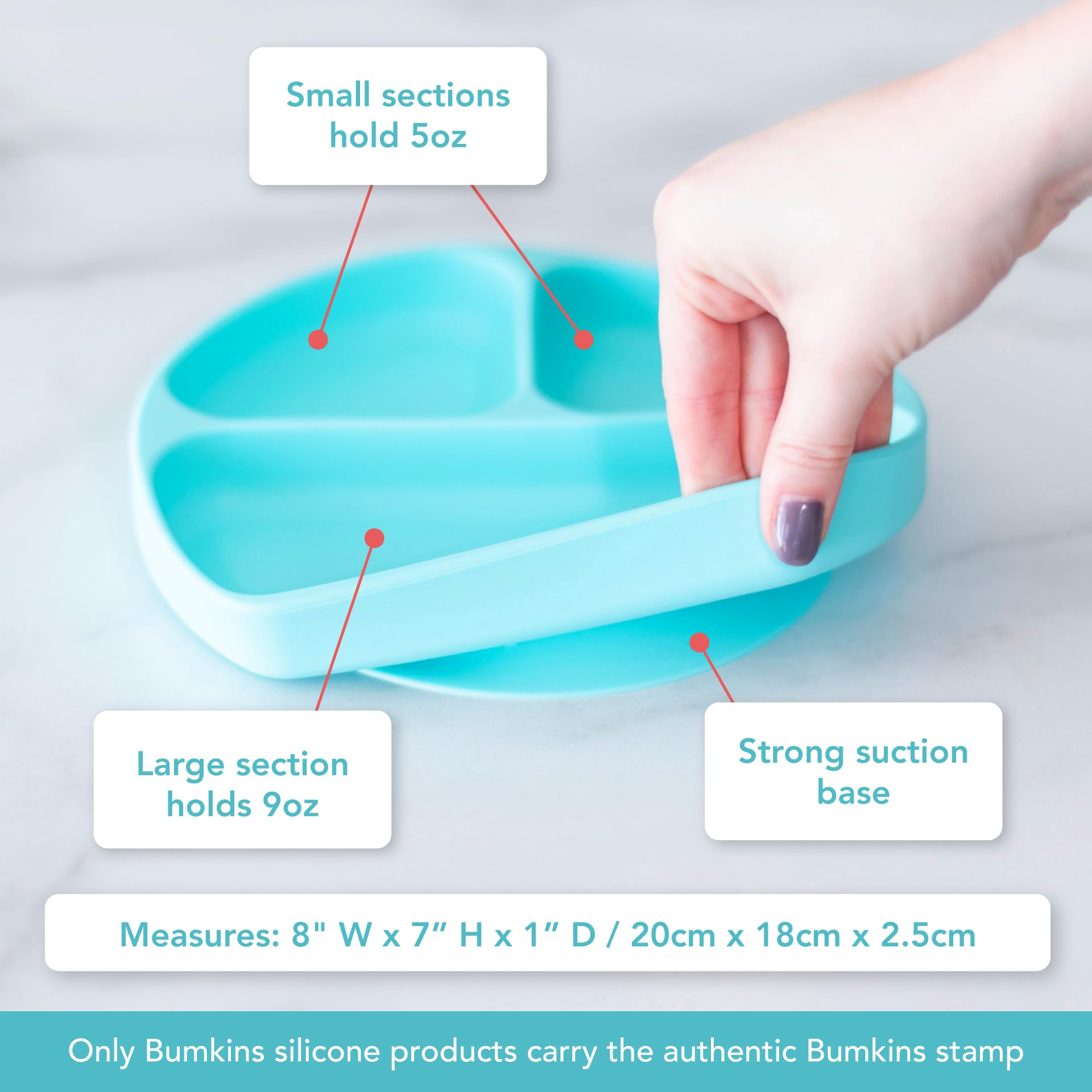 Bumkins Silicone Grip Dish, Suction Plate, Divided Plate, Baby Toddler Plate, BPA Free, Microwave Dishwasher Safe , Blue-GD, 1 Count