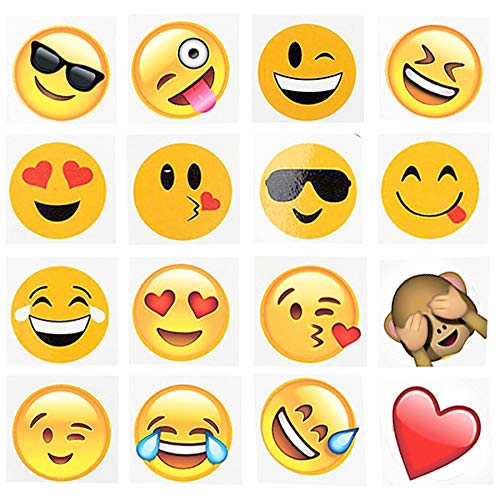 Temporary Emoticon Smiley Face Tattoos - 16 Assorted Emoticon Styles - Fun Gift, Party Favors, Party Toys, Goody Bag Stuffers, Easter Egg Stuffers 2" 144 Pack