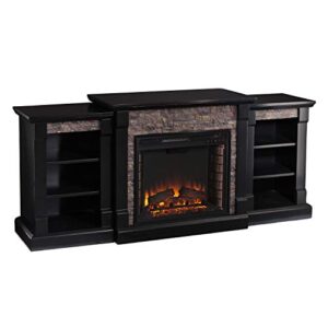 gallatin faux stone electric fireplace w/ bookcases