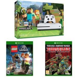 xbox one s 500gb console - minecraft bundle, lego jurassic park, and teenage mutant ninja turtles: mutants in manhattan