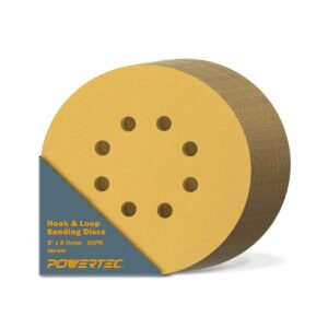 powertec 44010g-50 5 inch 8 hole hook and loop sanding discs, 100 grit, 50 pk, sandpaper for ramdom orbital sanders, air sander, pneumatic sander, auto body shop