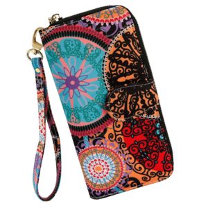 loveshe women's wallet rfid blocking bohemian style credit card zip around phone clutch large travel purse wristlet clutch wallet zipper wallet for women(ty)