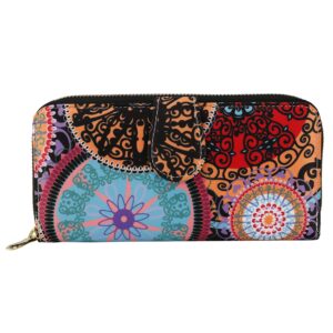 LOVESHE Women's Wallet RFID Blocking Bohemian style Credit Card Zip Around Phone Clutch Large Travel Purse Wristlet Clutch Wallet Zipper Wallet For Women(TY)