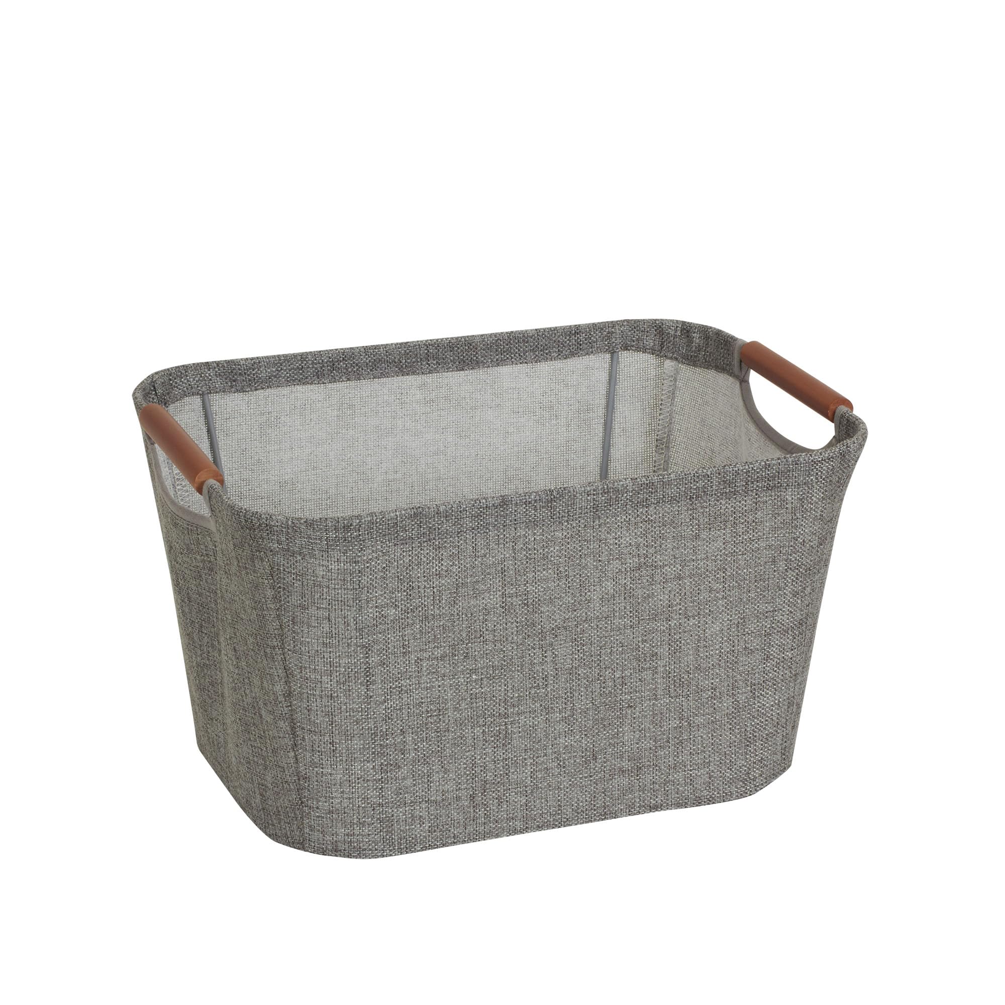 Household Essentials 623 Small Tapered Soft-Side Storage Bin with Wood Handles, Gray, Grey