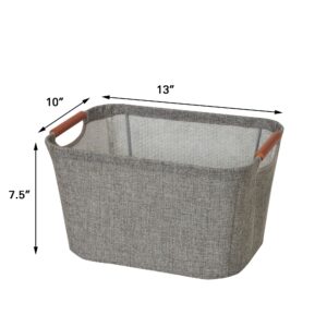 Household Essentials 623 Small Tapered Soft-Side Storage Bin with Wood Handles, Gray, Grey