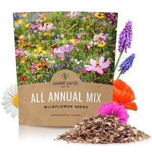 wildflower seeds annual quick blooming mix - large 1 ounce packet over 7,500 open pollinated seeds