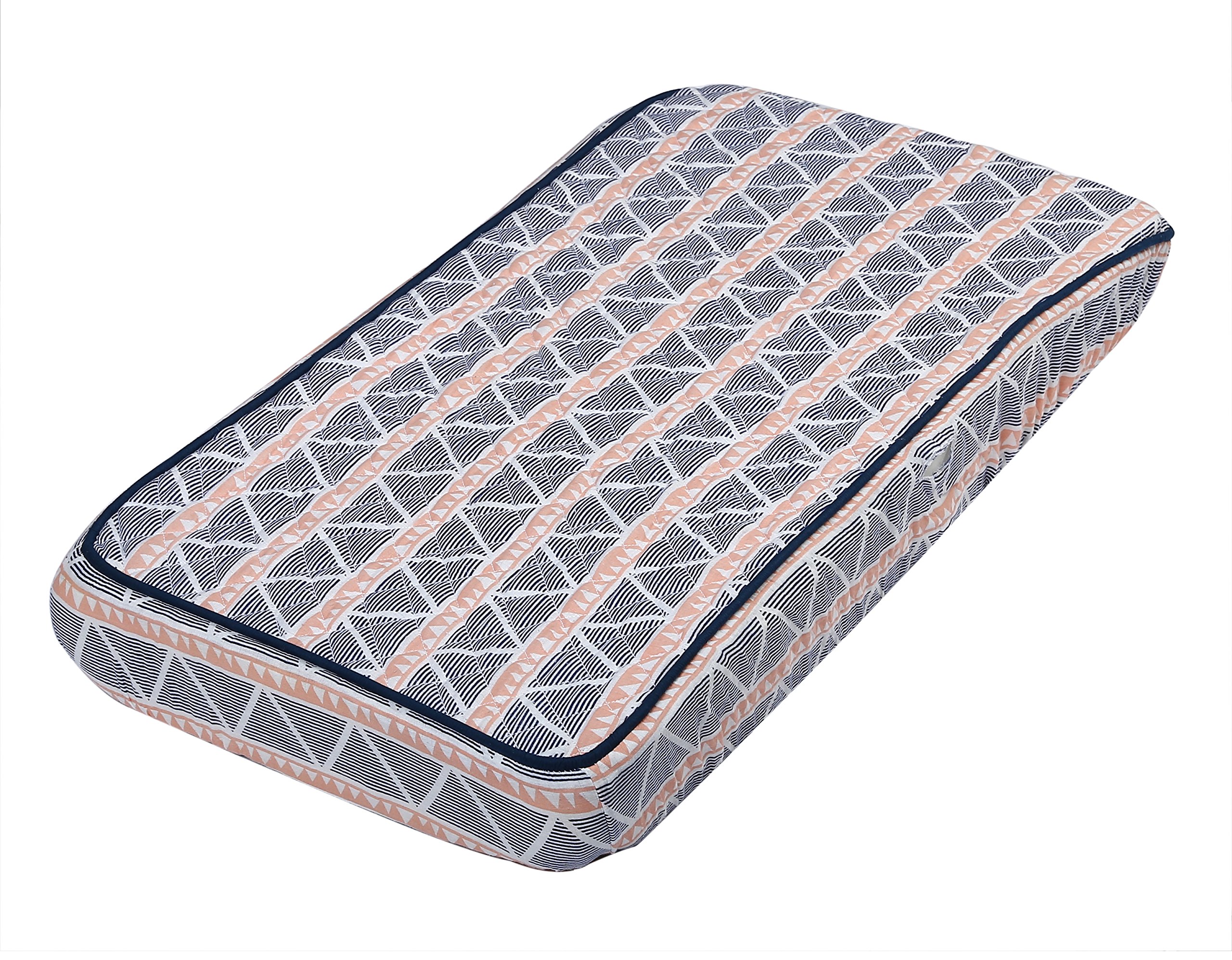 Bacati - Tribal/Aztec Muslin Quilted Changing Pad Cover (Large Triangles, Coral/Navy)