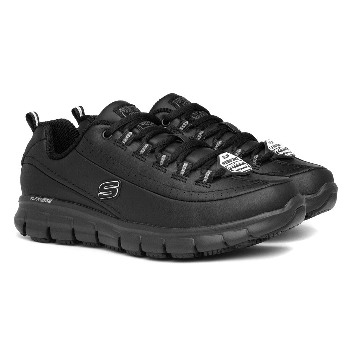 Skechers Women's Sure Track-TRICKEL Work Shoes, Black Leather, 7