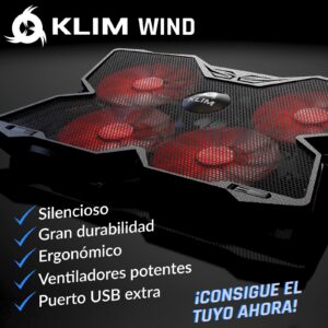 KLIM Wind - Laptop Cooling Pad - More Than 500 000 Units Sold -The Most Powerful Rapid Action Cooling Fan - Laptop Stand with 4 Cooling Fans at 1200 RPM - USB Fan - PS5, PS4 - Black - New Version 2024