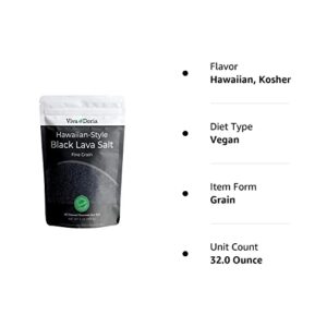 Viva Doria Hawaiian Black Lava Sea Salt, Fine Grain, Lava Salt, 2 lb (907 g)