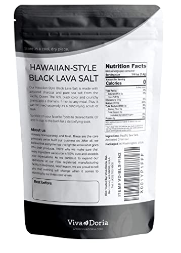 Viva Doria Hawaiian Black Lava Sea Salt, Fine Grain, Lava Salt, 2 lb (907 g)