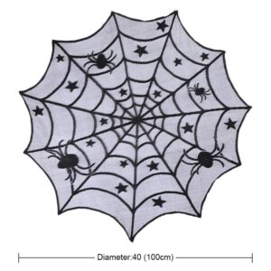 OurWarm 40-Inch Black Spider Lace Table Topper Cloth, Round Polyester Halloween Tablecloth for Halloween Table Decorations