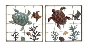 deco 79 metal turtle wall decor, set of 2 20"w, 20"h, multi colored