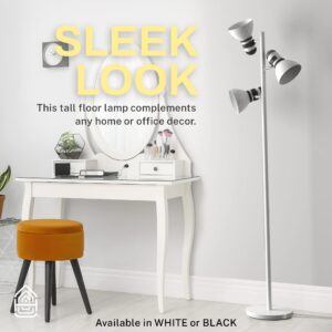 3 Light Floor Lamp Adjustable Standing Lamp for Living Room, Bedroom and Office, 60W Bright Spotlight Lighting - Rotating Swivel Corner Light for Reading, Modern Tree Lamps (White)