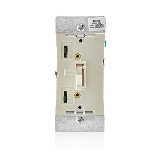 Leviton Toggle Slide Dimmer Switch for Dimmable LED, Halogen and Incandescent Bulbs, TSL06-1LT, Light Almond